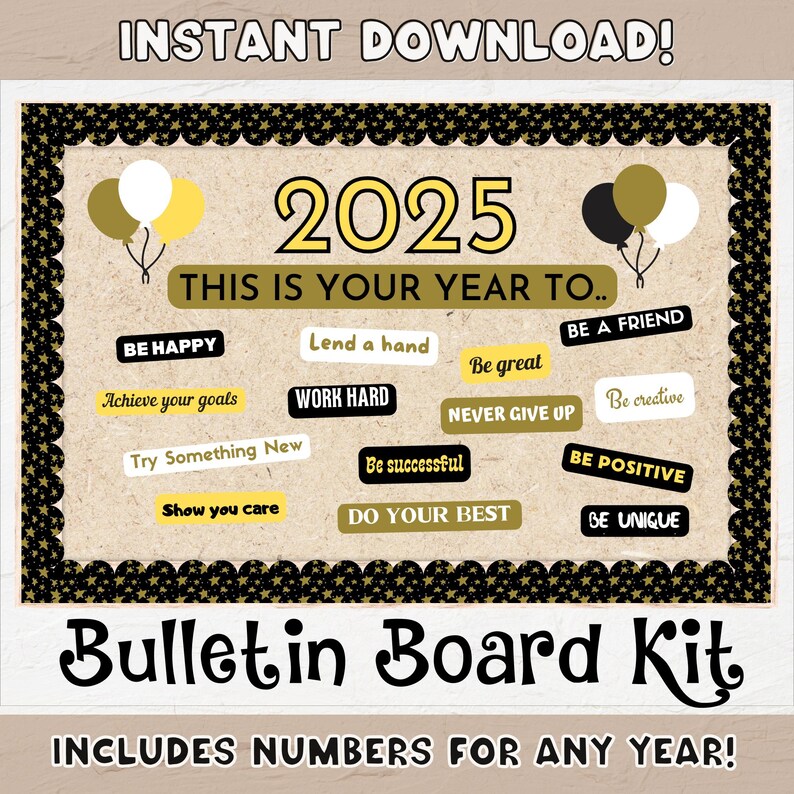 New Year Bulletin Board Idea | Printable Bulletin Board Kit | January ...