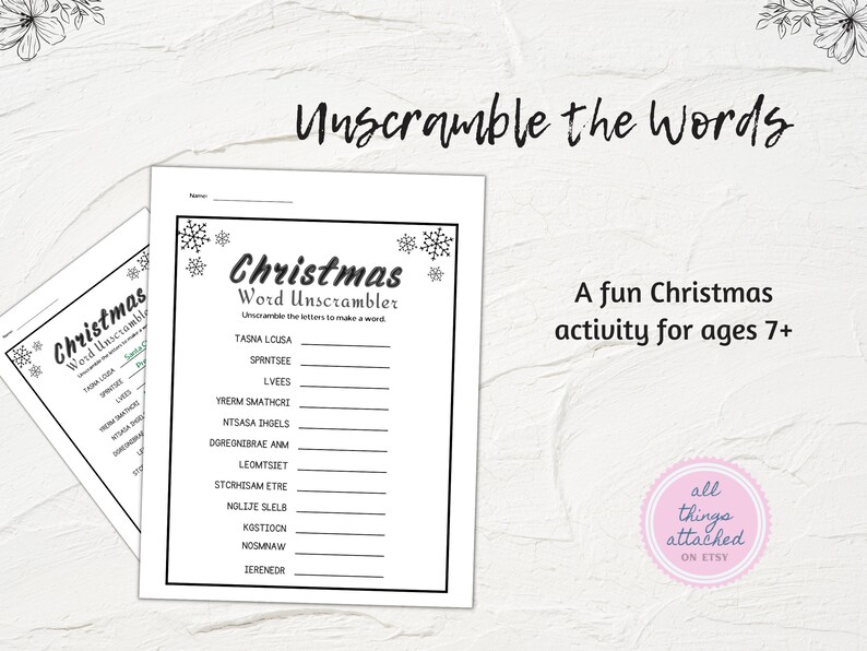 Christmas Games Christmas Activity Word Scramble Printable Worksheet ...