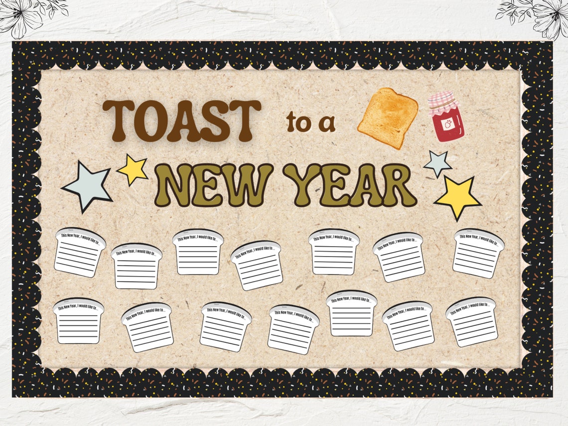 New Year Bulletin Board Idea | Printable Bulletin Board Kit | Toast to ...