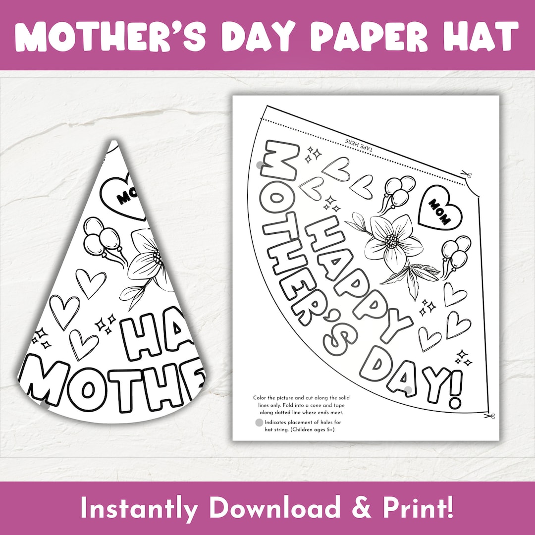 Printable Mothers Day Paper Hat Craft | Mother's Day Kids Coloring Page ...
