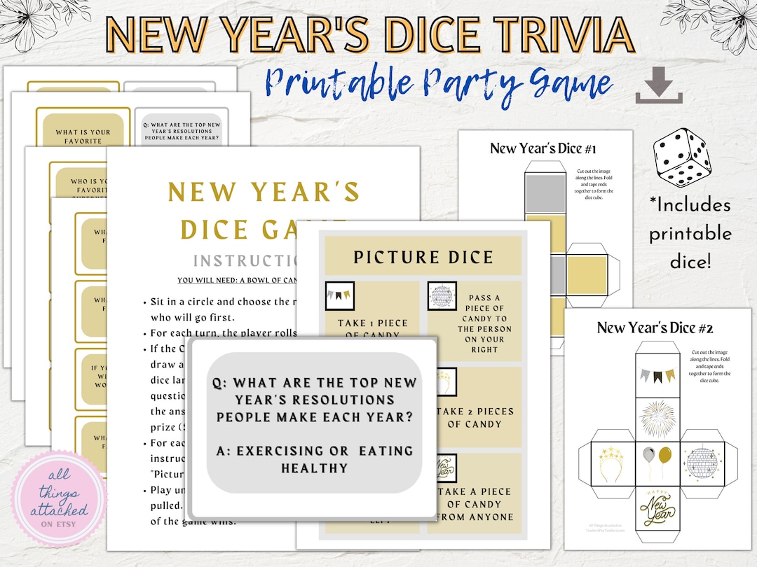 New Year's Game Printable Candy Dice Game Prize Game - Etsy
