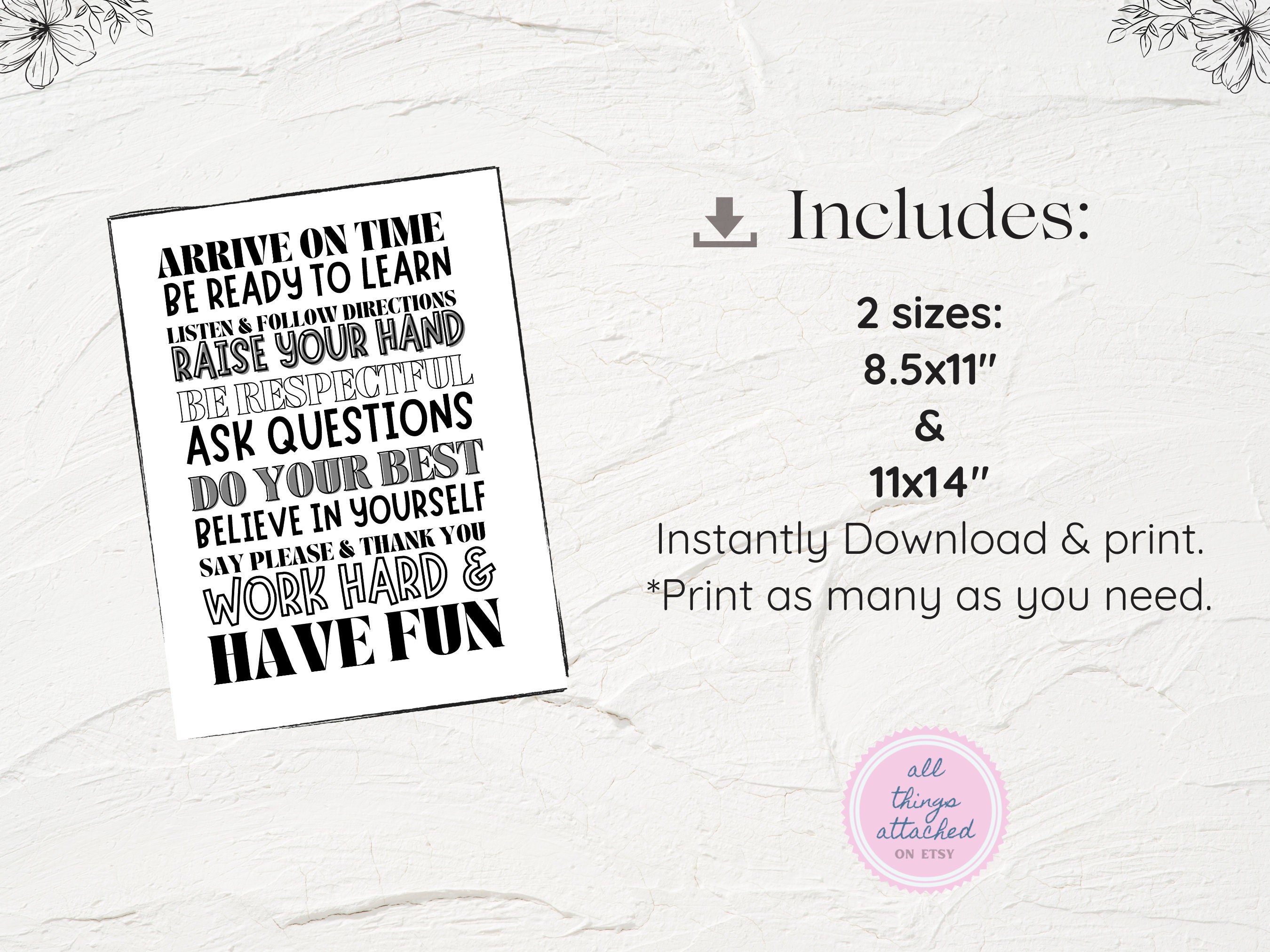 Classroom Rules Poster | Printable Classroom Wall Art Download | Class ...