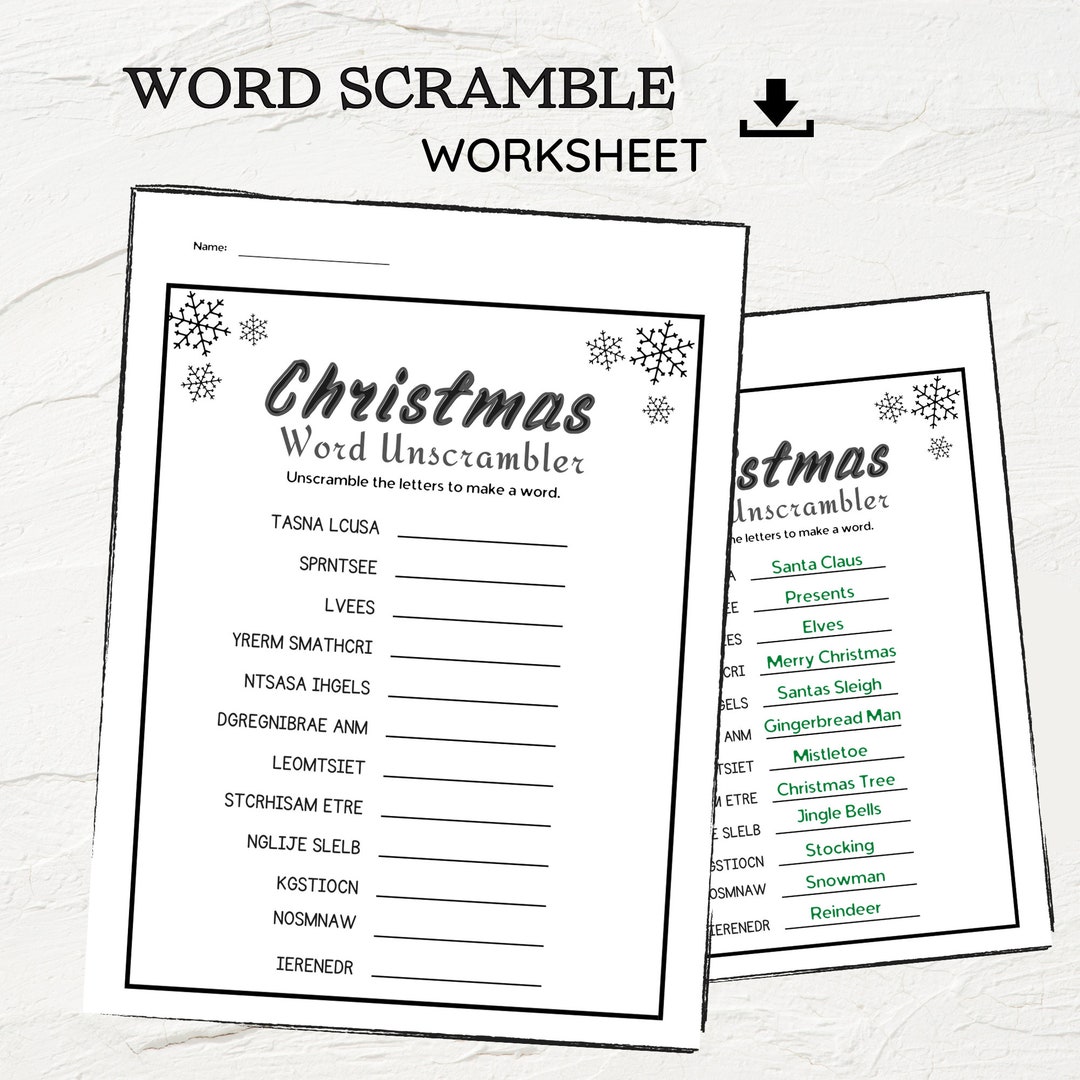 Christmas Games Christmas Activity Word Scramble Printable Worksheet ...