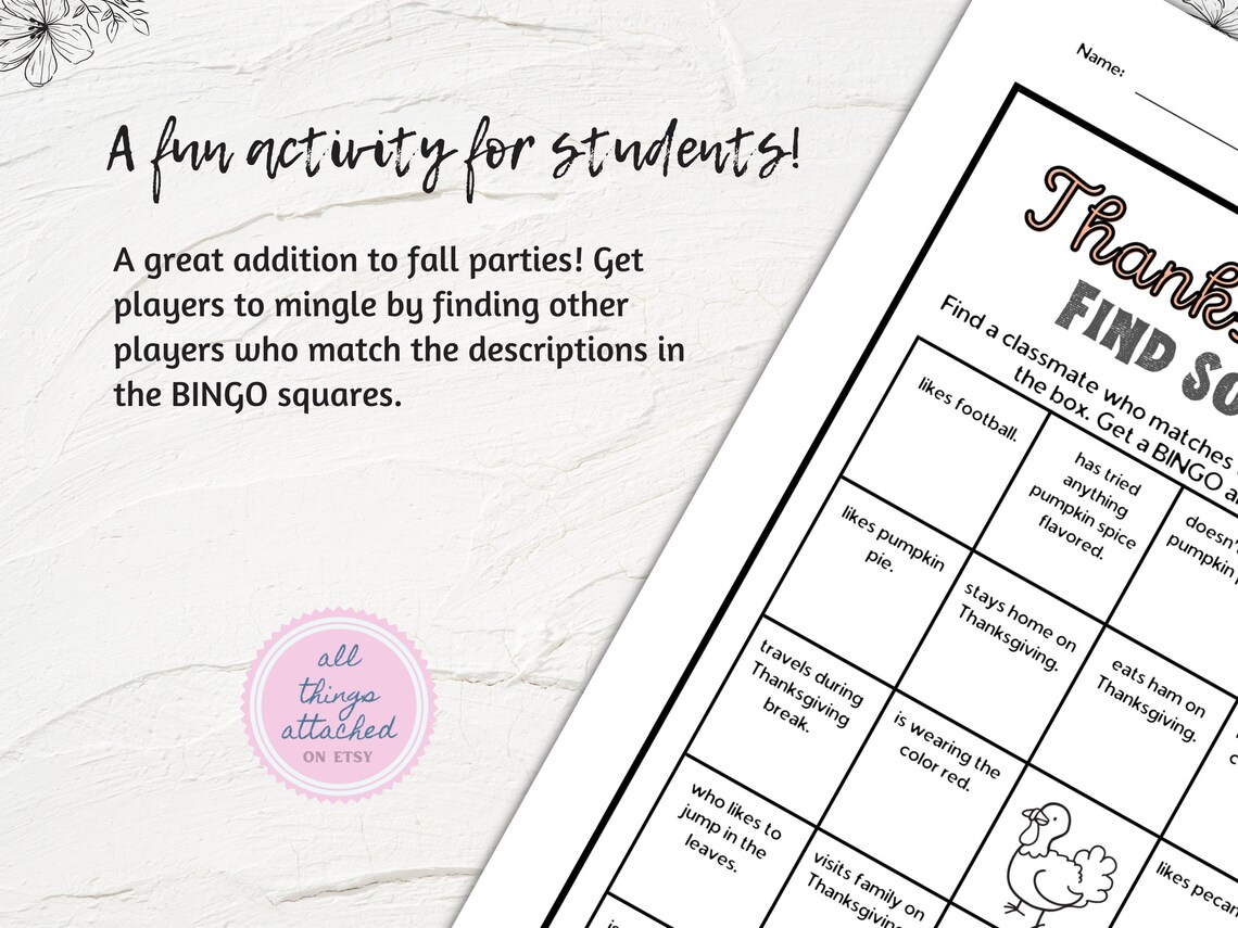 Thanksgiving Games Printable Thanksgiving Bingo Find the Guest Who Find ...