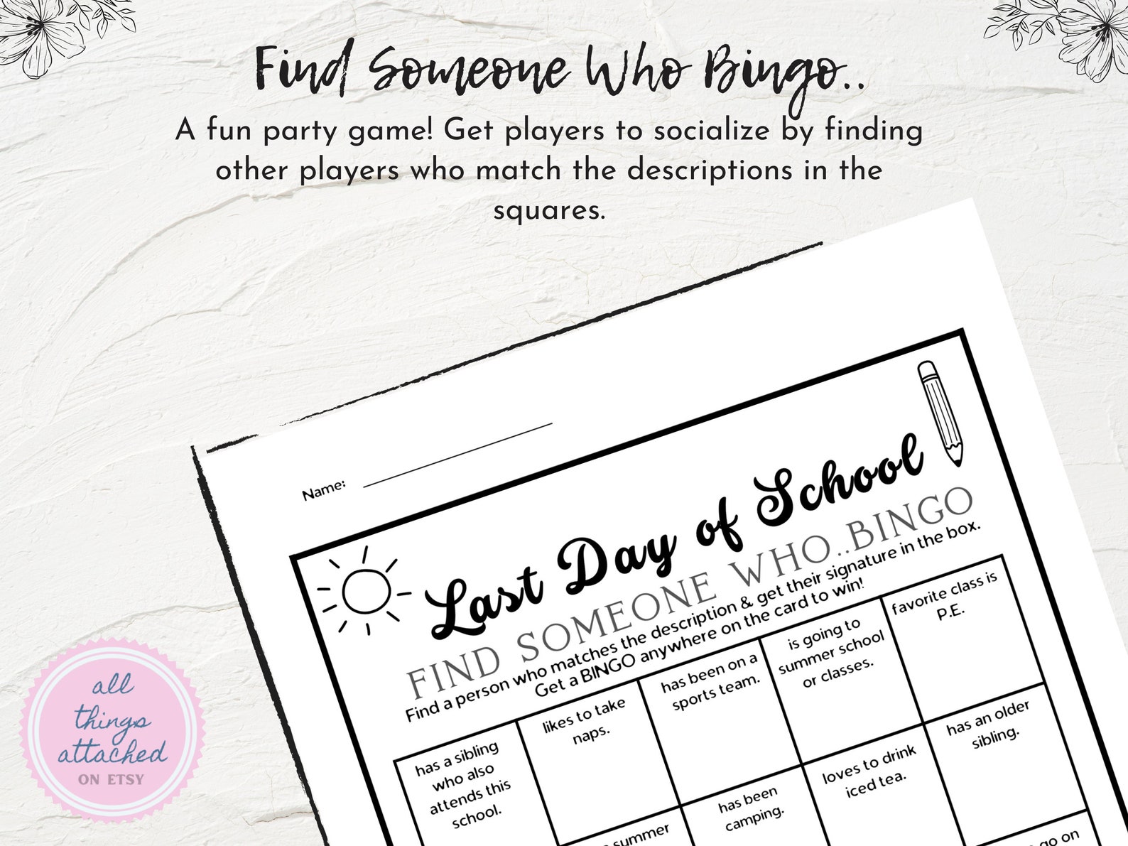 Last Day of School Games | End of the Year BINGO | Find Someone Who ...