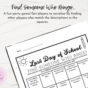 Last Day of School Games | End of the Year BINGO | Find Someone Who ...