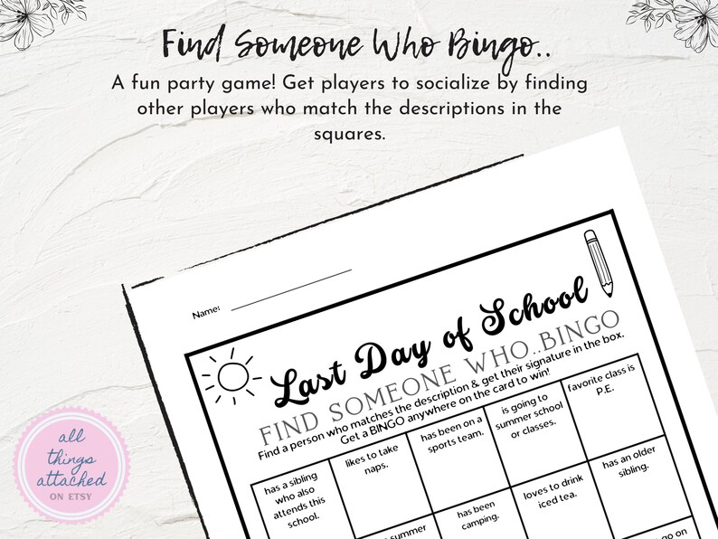Last Day of School Games | End of the Year BINGO | Find Someone Who ...
