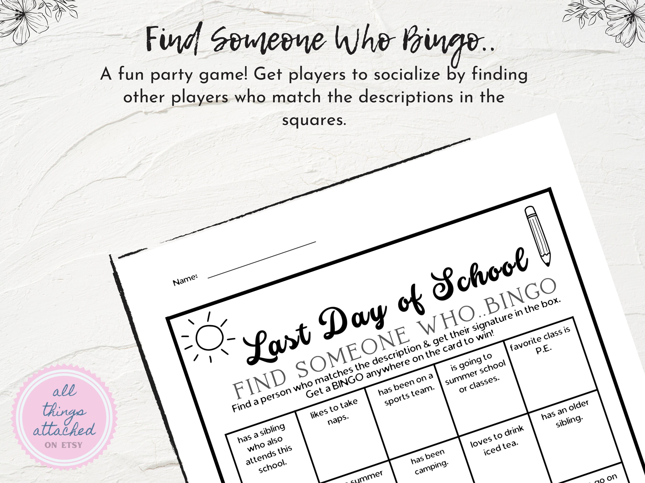 Last Day of School Games | End of the Year BINGO | Find Someone Who ...