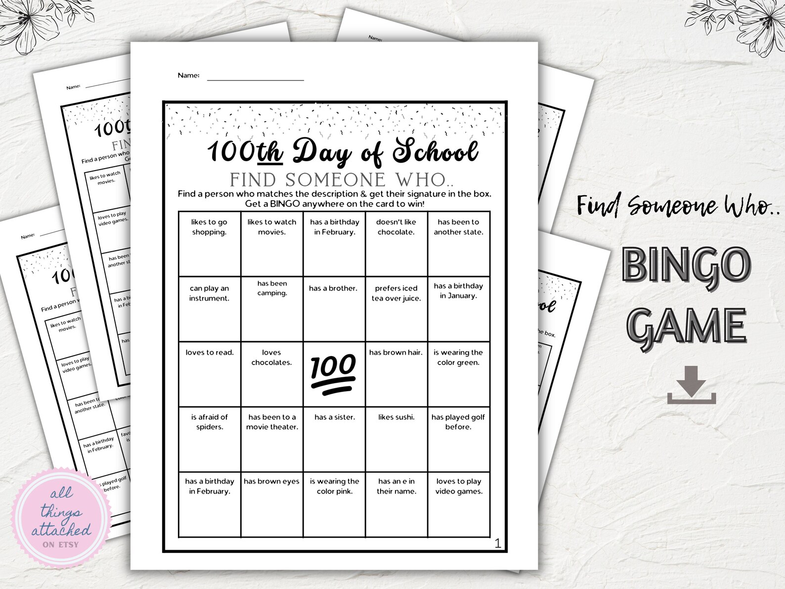 100th Day of School Games | Printable Classroom Bingo | 100th Day ...