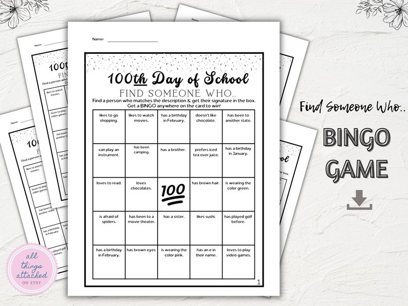 100th Day of School Games | Printable Classroom Bingo | 100th Day ...