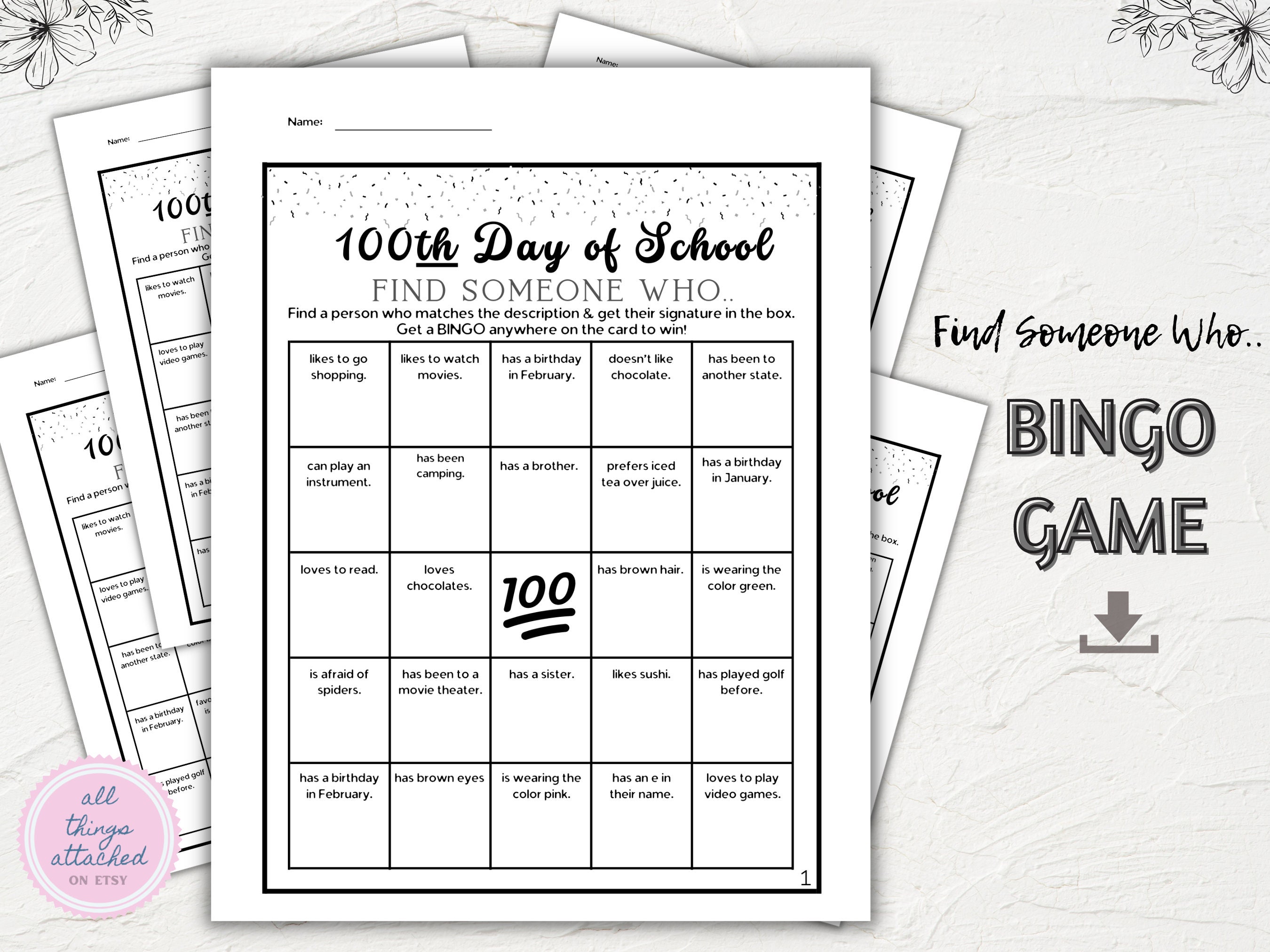 100th Day of School Games | Printable Classroom Bingo | 100th Day ...