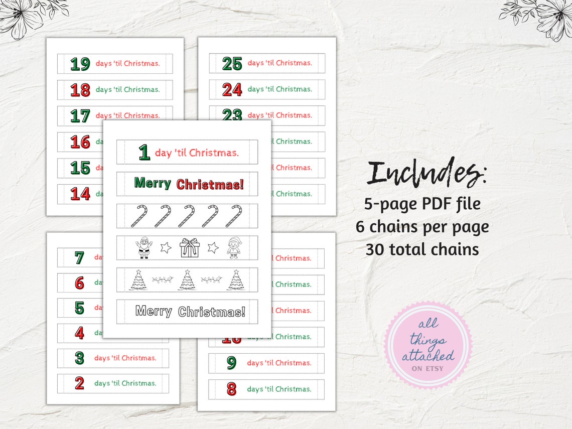 Christmas Countdown | Printable Paper Chain | 25 Days Til Christmas ...