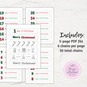 Christmas Countdown | Printable Paper Chain | 25 Days Til Christmas ...