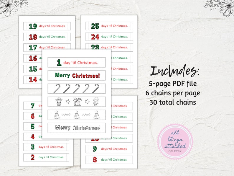 Christmas Countdown | Printable Paper Chain | 25 Days Til Christmas ...