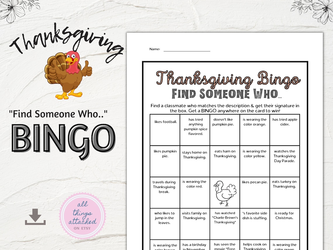 Thanksgiving Games Printable Thanksgiving Bingo Find the Guest Who Find ...