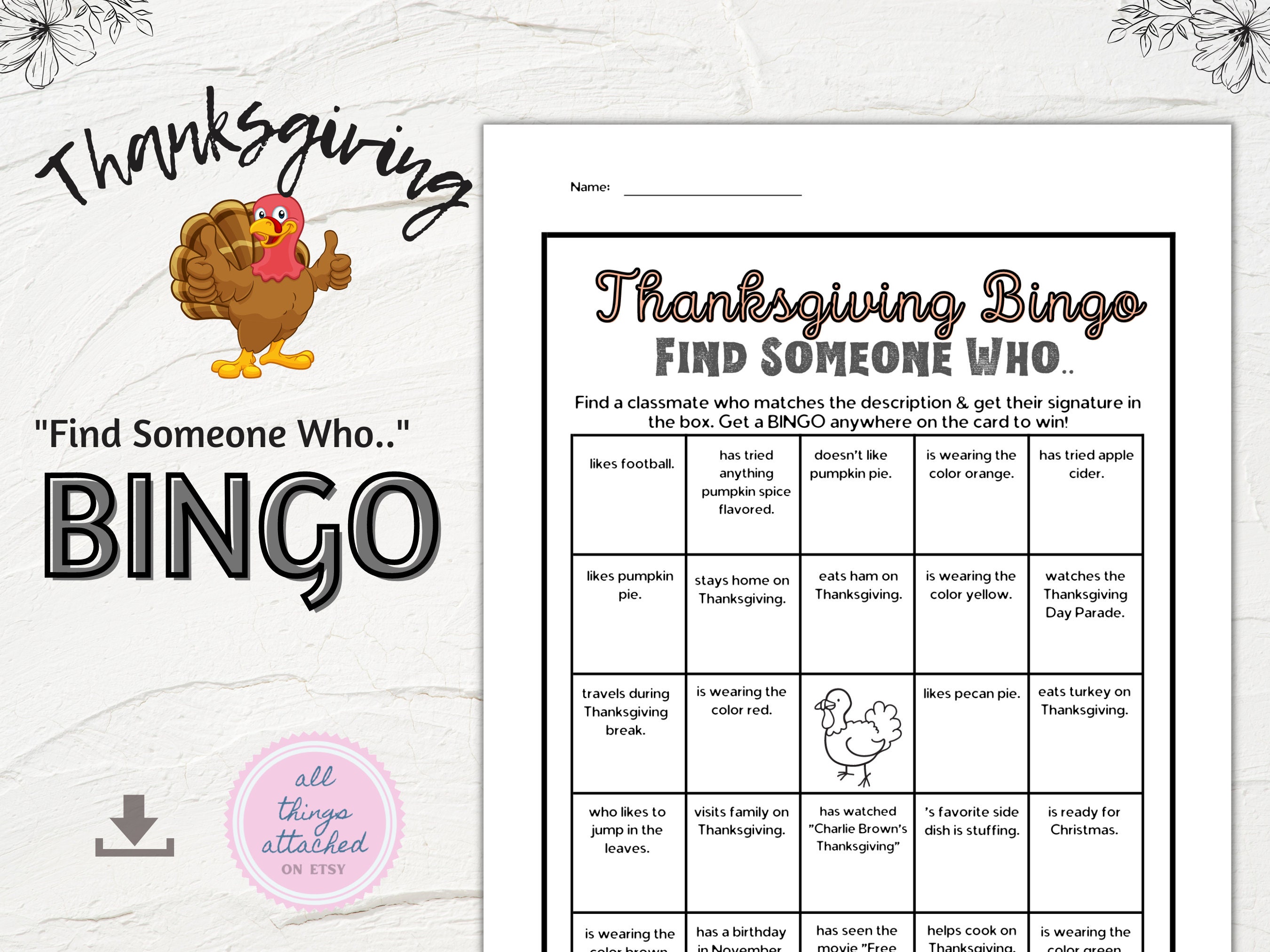 Thanksgiving Games Printable Thanksgiving Bingo Find the Guest Who Find ...