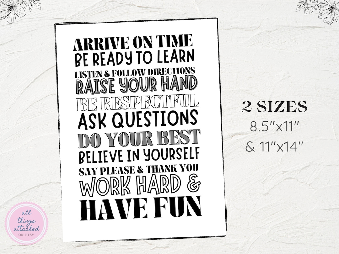 Classroom Rules Poster Printable Classroom Wall Art Download - Etsy