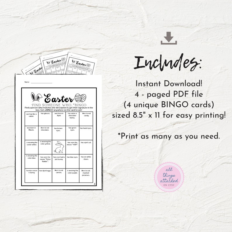 Easter Game | Printable Easter Bingo | Find the Guest Who | Printable ...