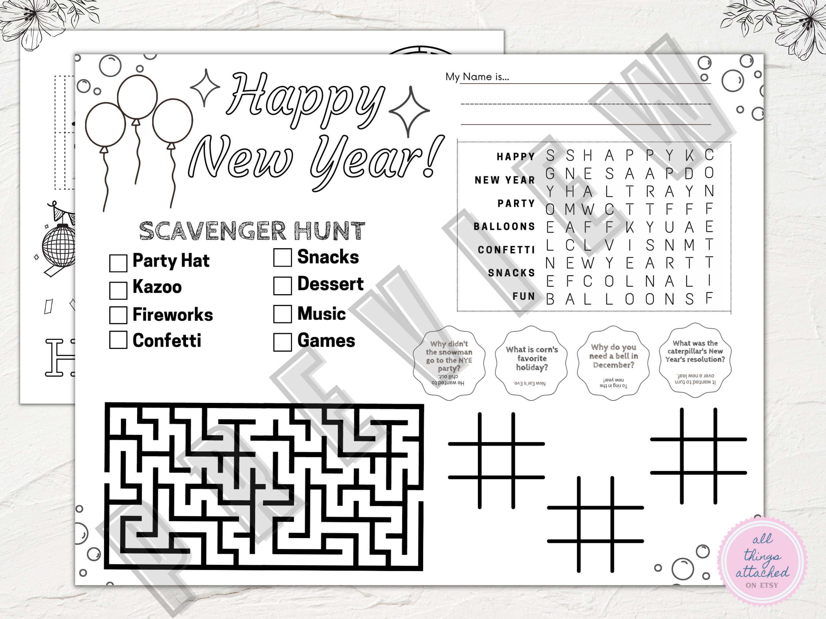 New Years Placemats Printable Kids Activity Mat New - Etsy