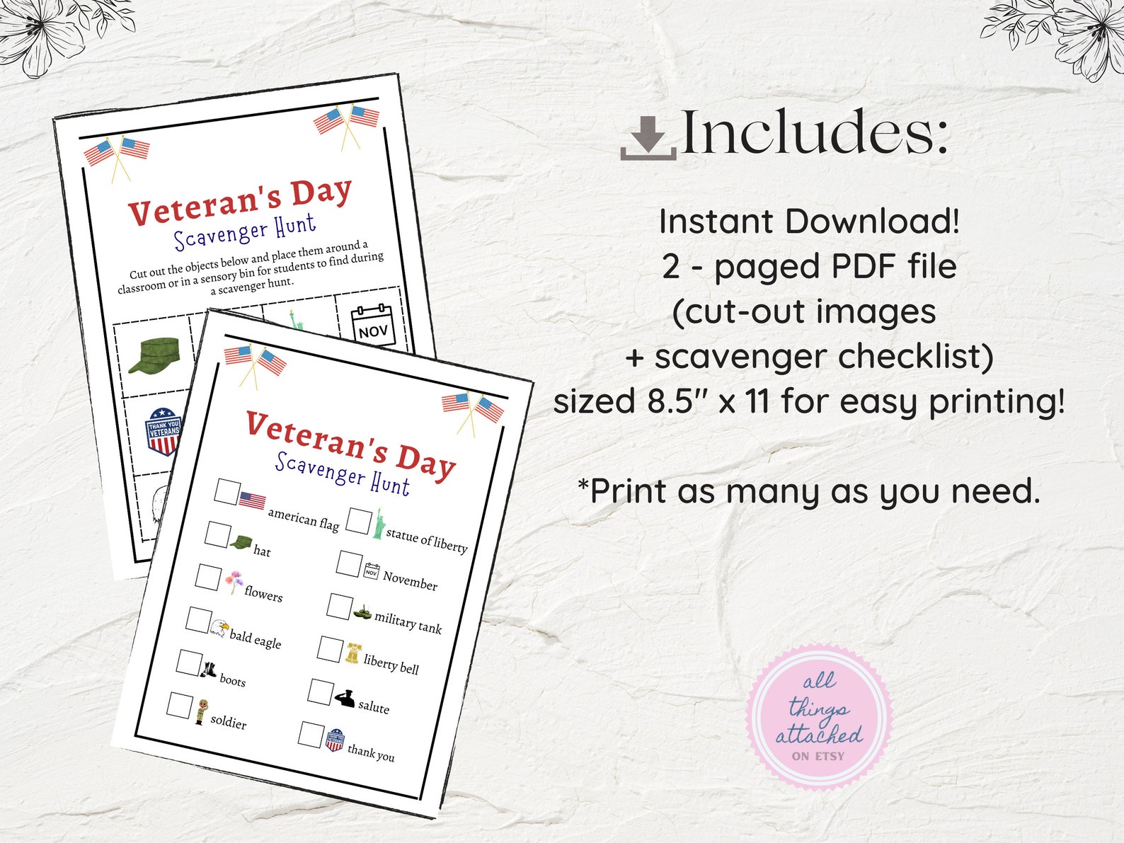 Veteran's Day Scavenger Hunt | Printable Veteran's Day Activity for ...