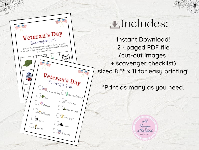 Veteran's Day Scavenger Hunt | Printable Veteran's Day Activity for ...