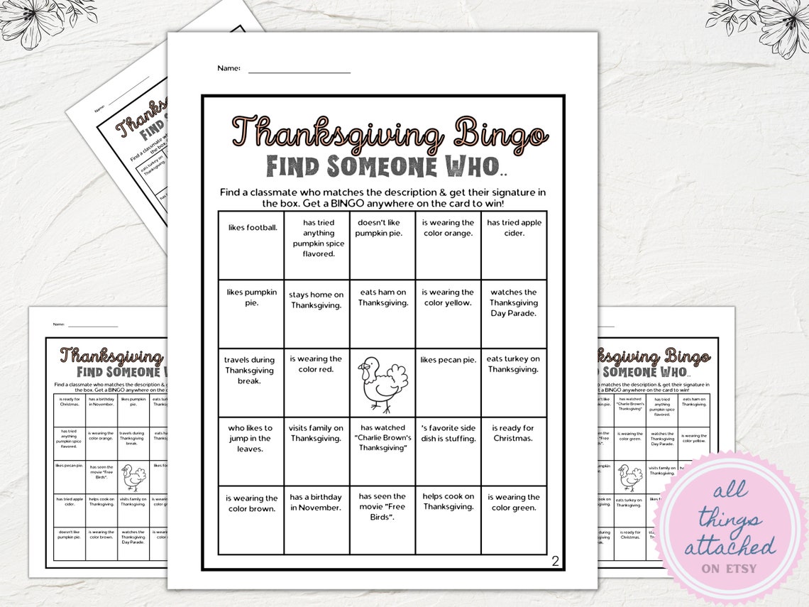 Thanksgiving Games Printable Thanksgiving Bingo Find the Guest Who Find ...