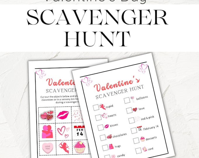 Printable Valentine's Day Scavenger Hunt for Kids, Valentine's Hide and ...