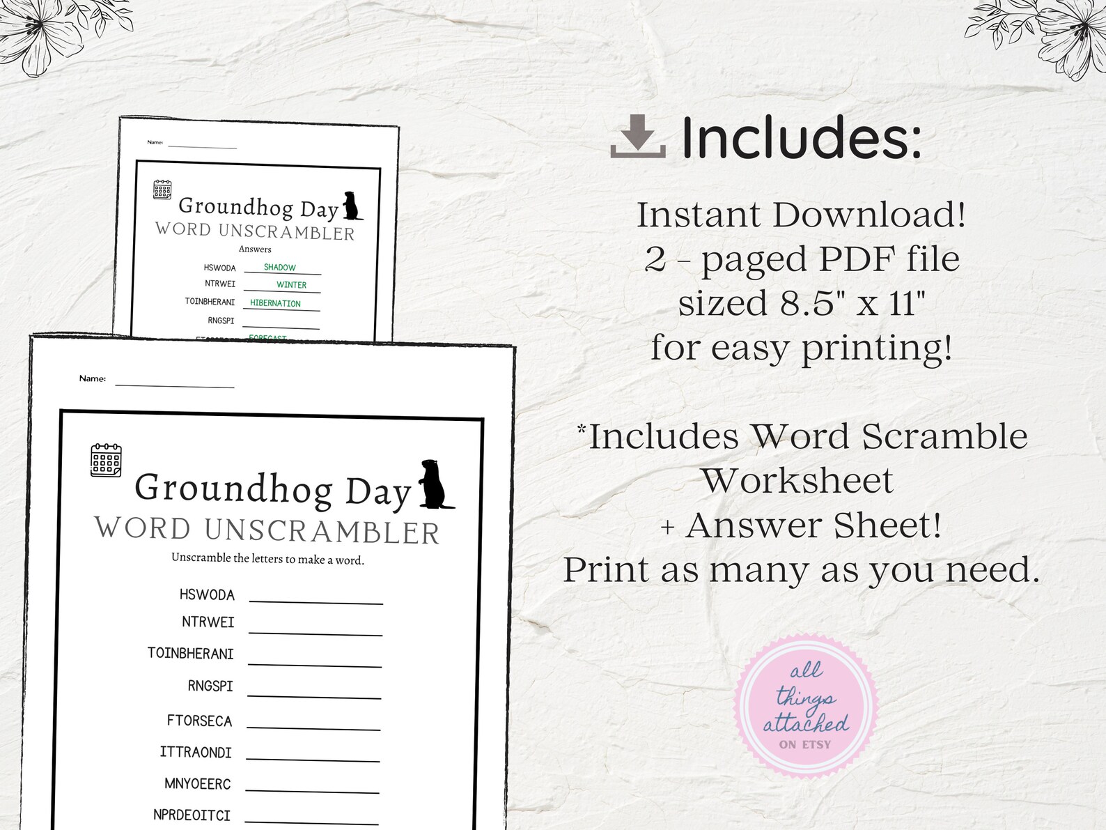 Groundhog Day Unscramble the Word Groundhog Day Activity Printable Word ...