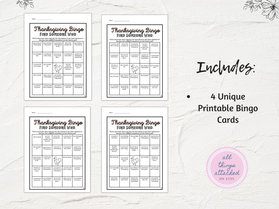 Thanksgiving Games Printable Thanksgiving Bingo Find the Guest Who Find ...