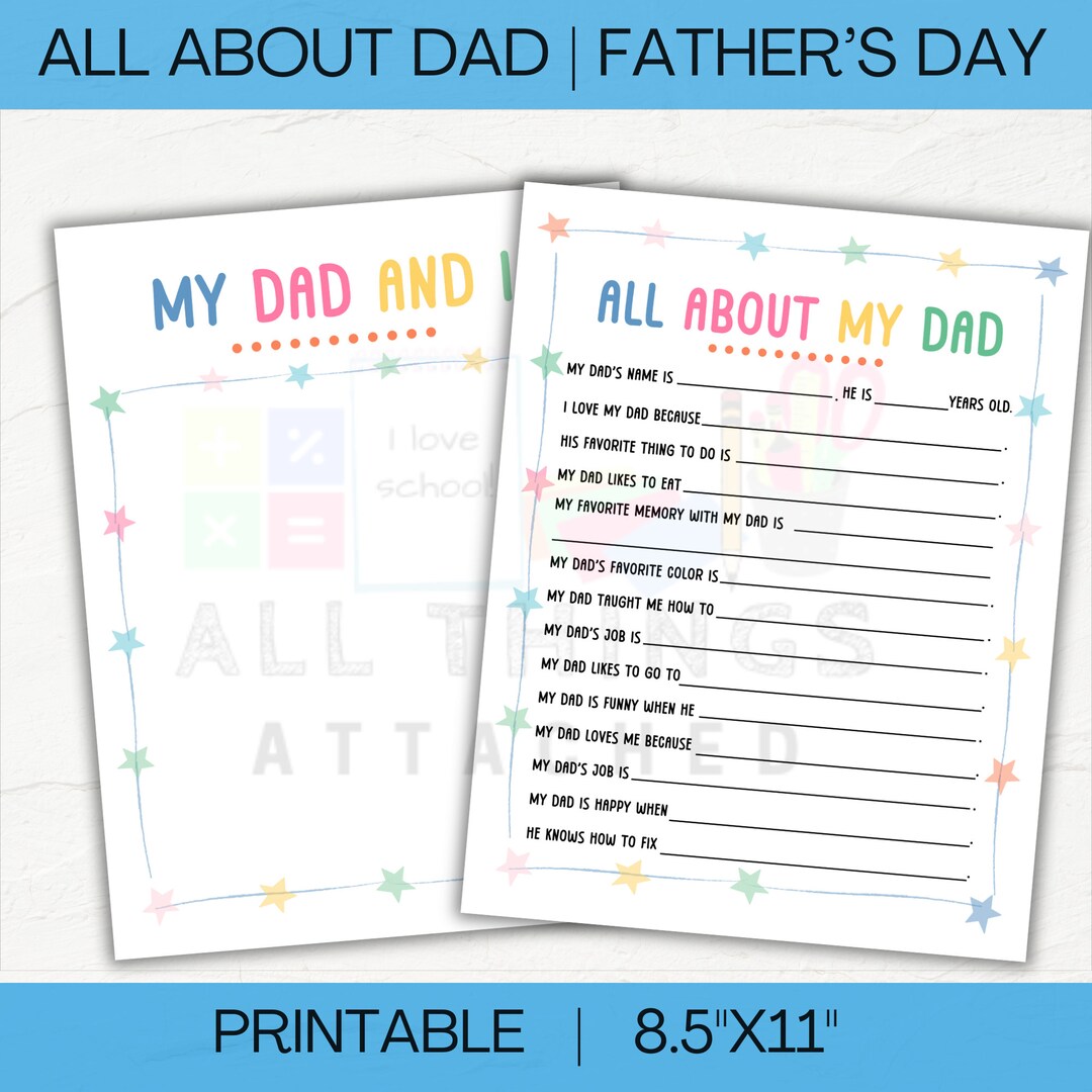 Father's Day Gift From Kids | Printable All About My Dad Worksheet ...