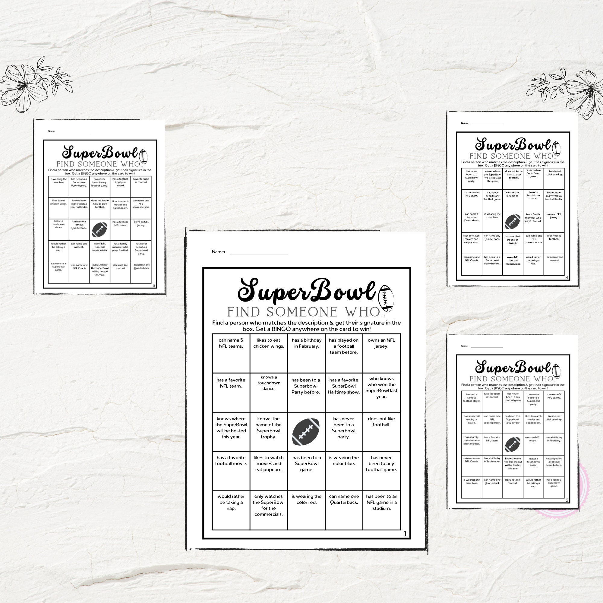 Superbowl Games | Printable Superbowl Party Bingo | Find the Guest Who ...