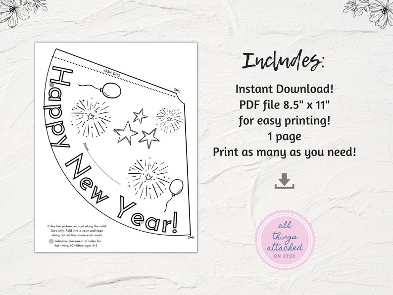 New Year's Eve Printable Hat | Kids New Years Party Hat | Children's ...