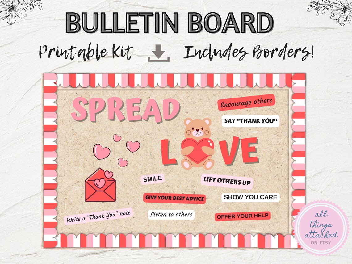 Valentine's Themed Bulletin Board Printable Kindness Month Bulletin ...