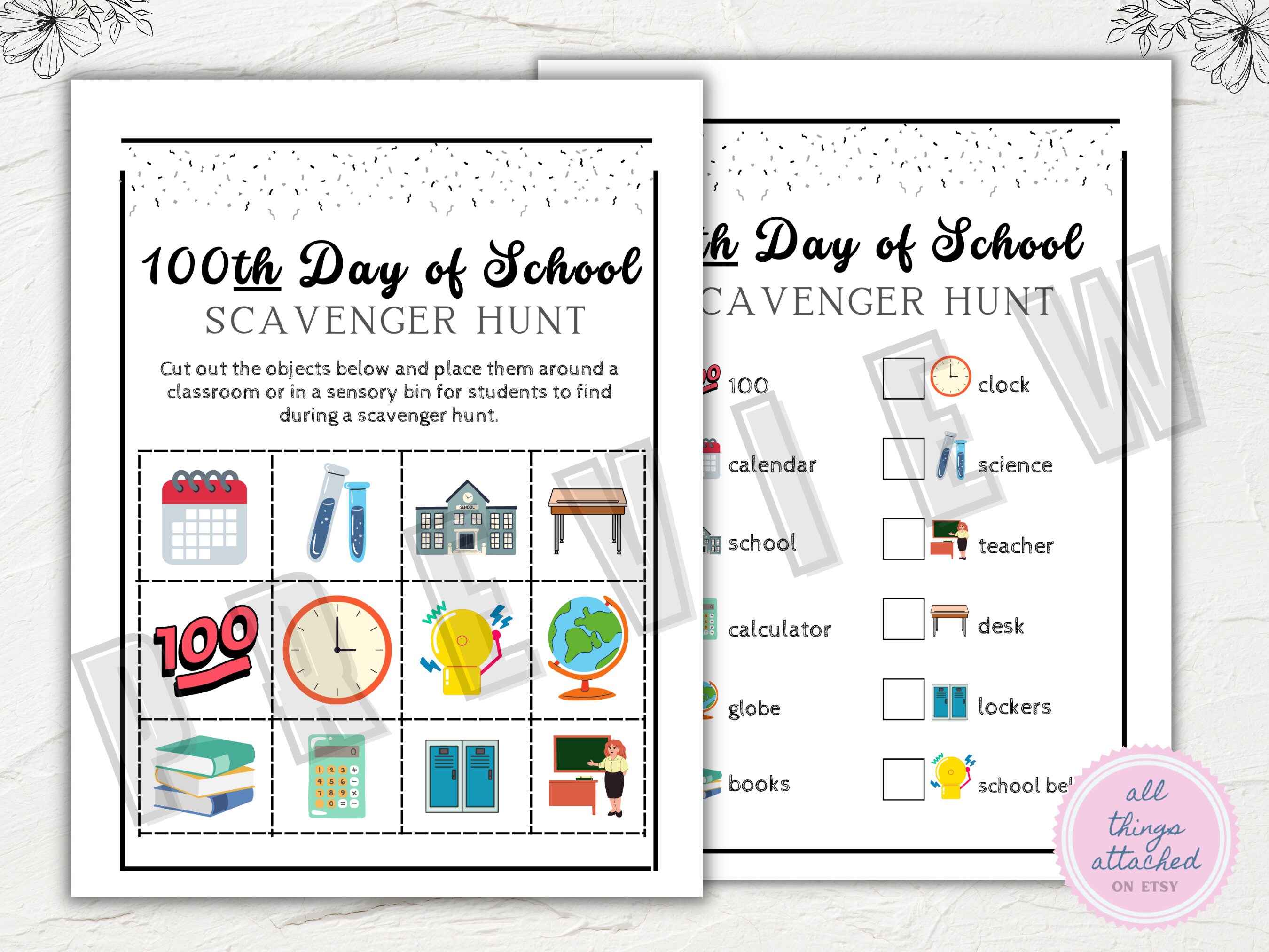 100th Day of School Scavenger Hunt | Printable Scavenger Hunt | 100th ...