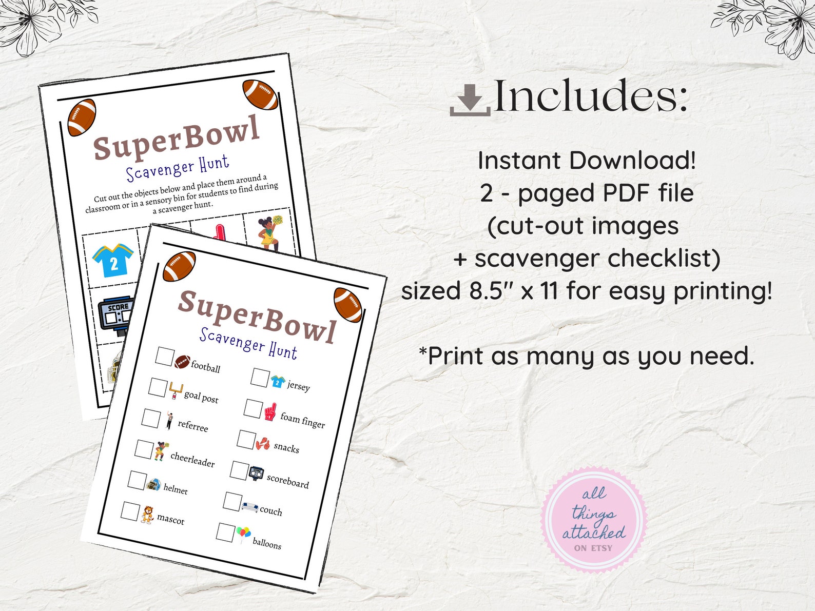 Superbowl Scavenger Hunt | Printable Superbowl Activity for Kids ...