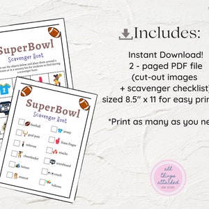 Superbowl Scavenger Hunt | Printable Superbowl Activity for Kids ...