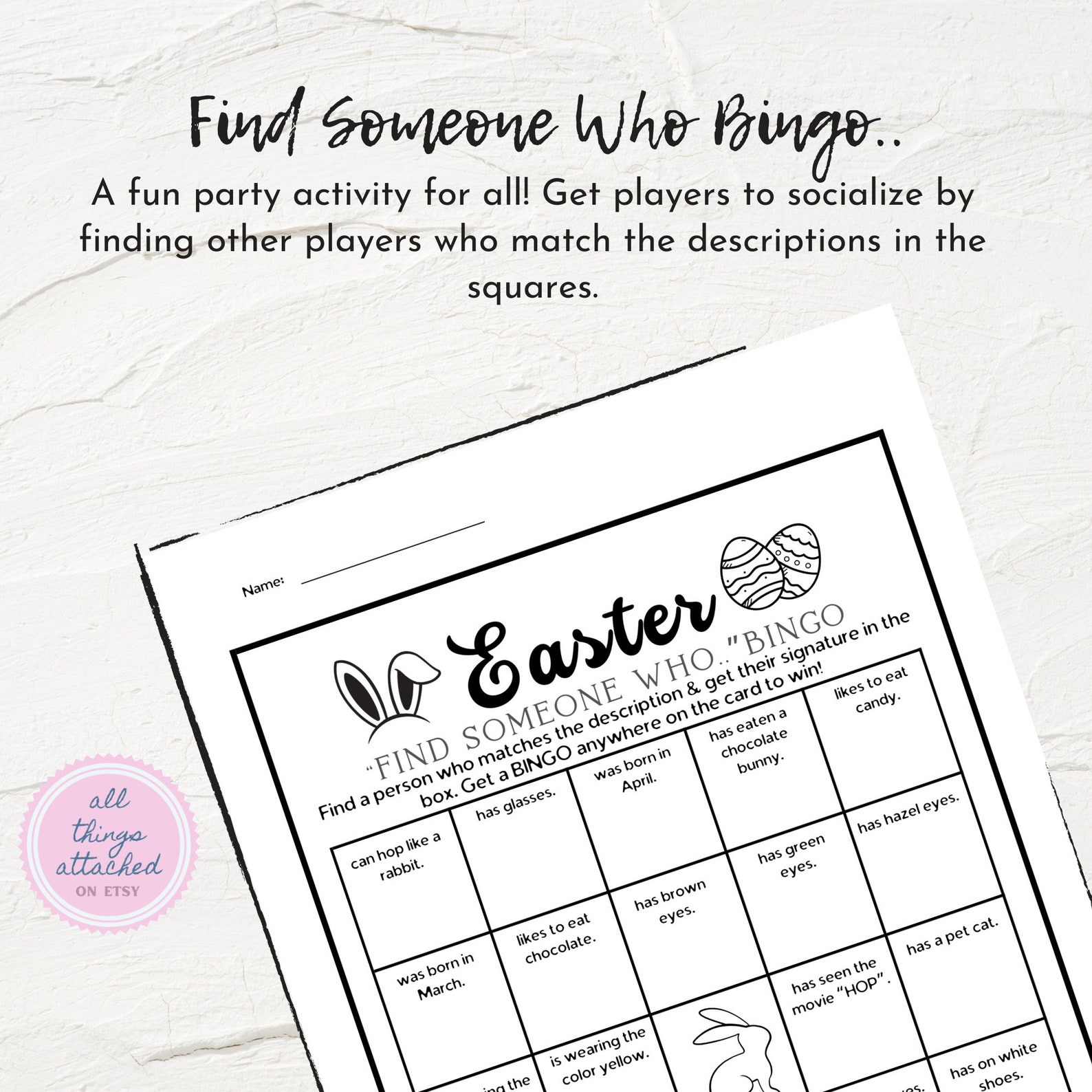 Easter Game | Printable Easter Bingo | Find the Guest Who | Printable ...