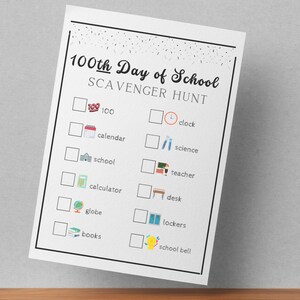100th Day of School Scavenger Hunt | Printable Scavenger Hunt | 100th ...