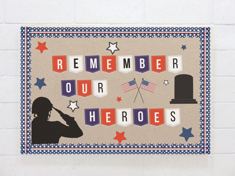 Veteran's Day Bulletin Board Kit | Veteran's Day Classroom Board Idea ...