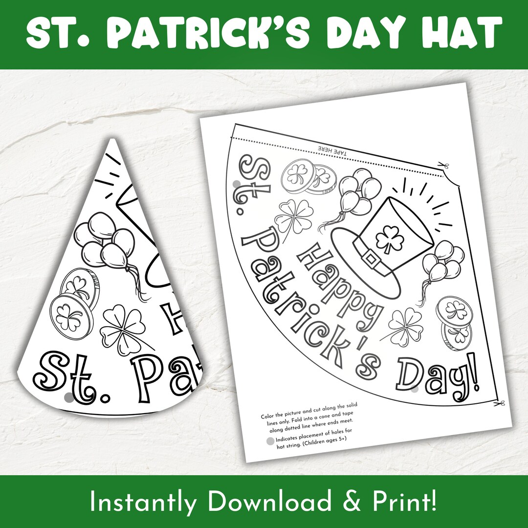 St. Patrick's Day Paper Hat Craft | Saint Patricks Kids Coloring Page ...