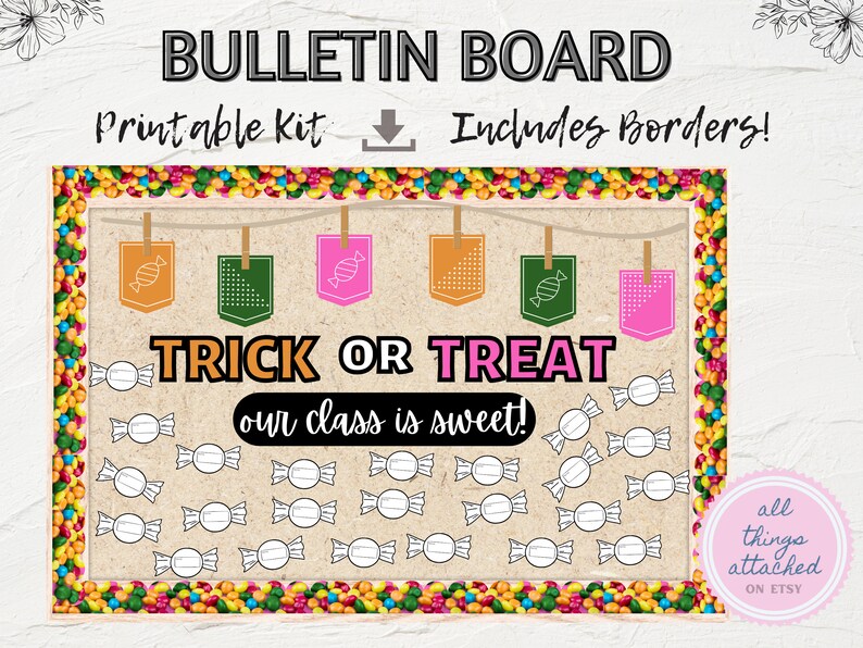 Halloween Bulletin Board Printable Trick or Treat Our Class - Etsy