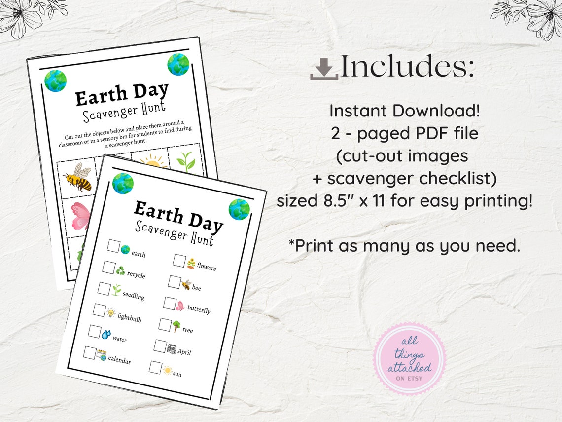 Earth Day Scavenger Hunt Printable Earth Day Activity for Kids Earth ...