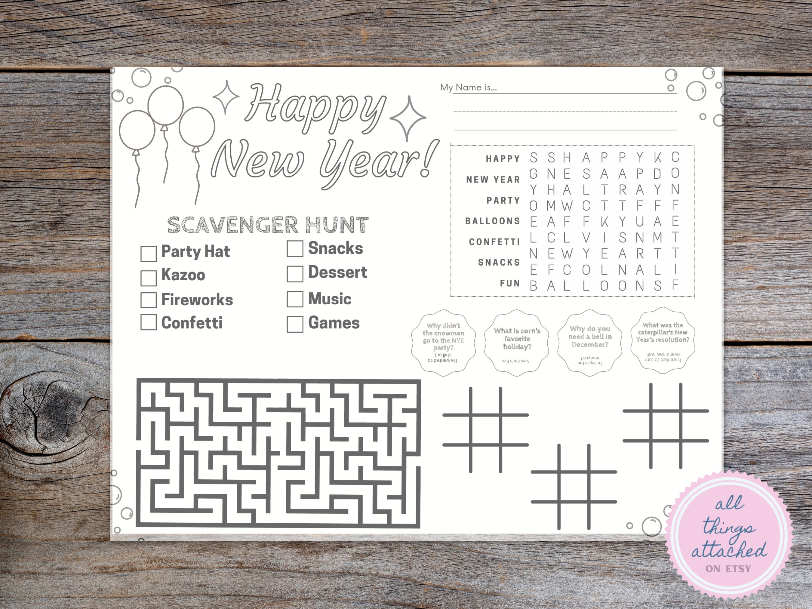 New Years Placemats Printable Kids Activity Mat New - Etsy
