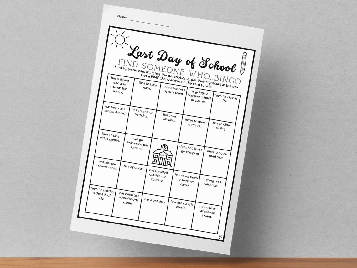 Last Day of School Games | End of the Year BINGO | Find Someone Who ...