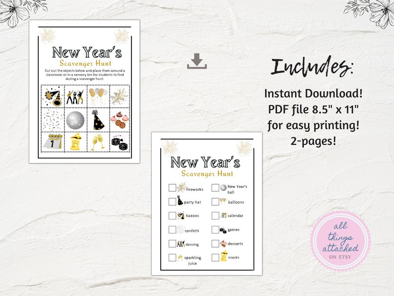 New Year's Scavenger Hunt | Printable New Year's Eve Game | Noon Years ...