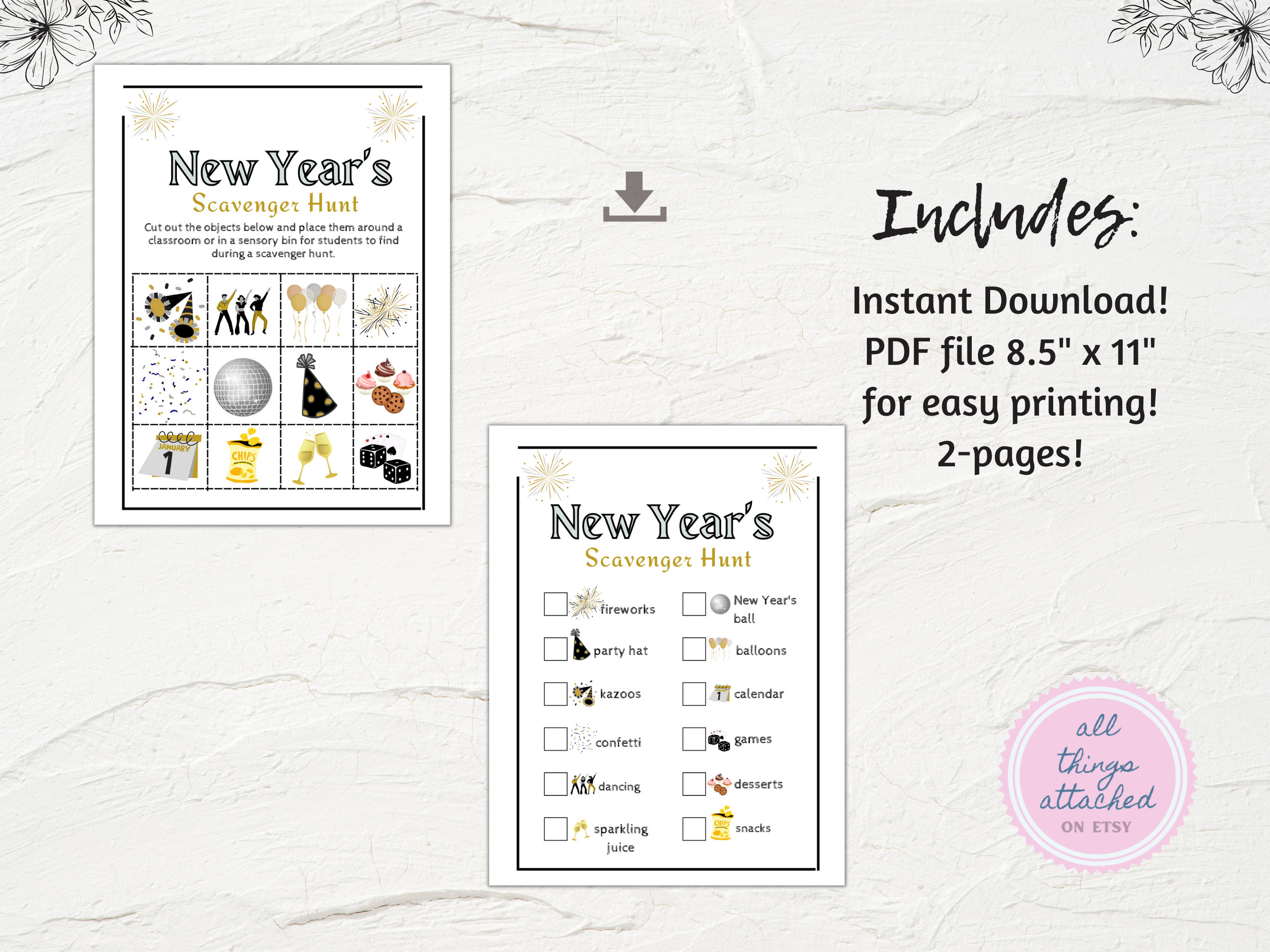 New Year's Scavenger Hunt | Printable New Year's Eve Game | Noon Years ...