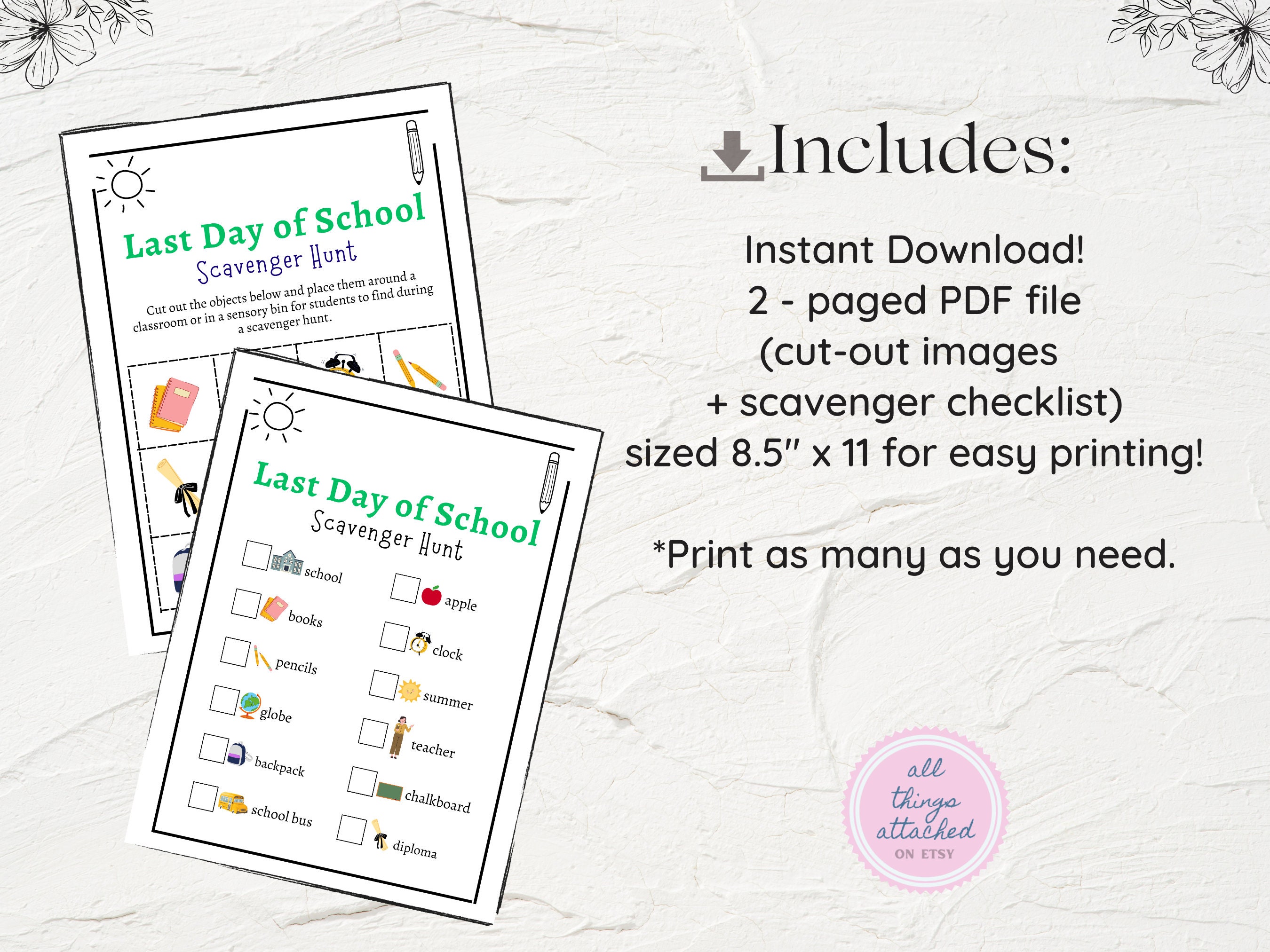 Last Day of School Activity | Printable Scavenger Hunt |end of the Year ...
