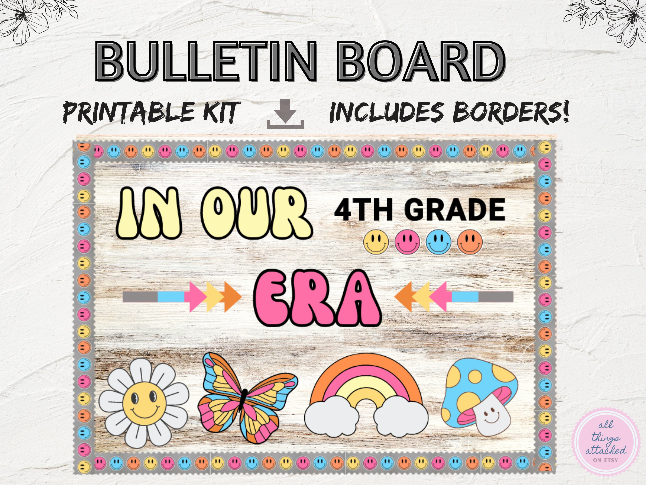 In Our Era Board Printable Bulletin Board Kit Groovy Classroom Decor ...