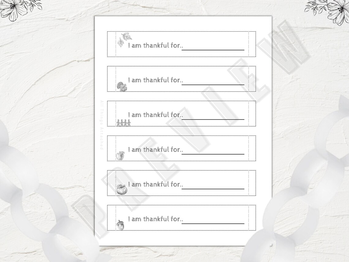 Thanksgiving Gratitude | Printable Paper Chain | I'm Thankful for | 30 ...