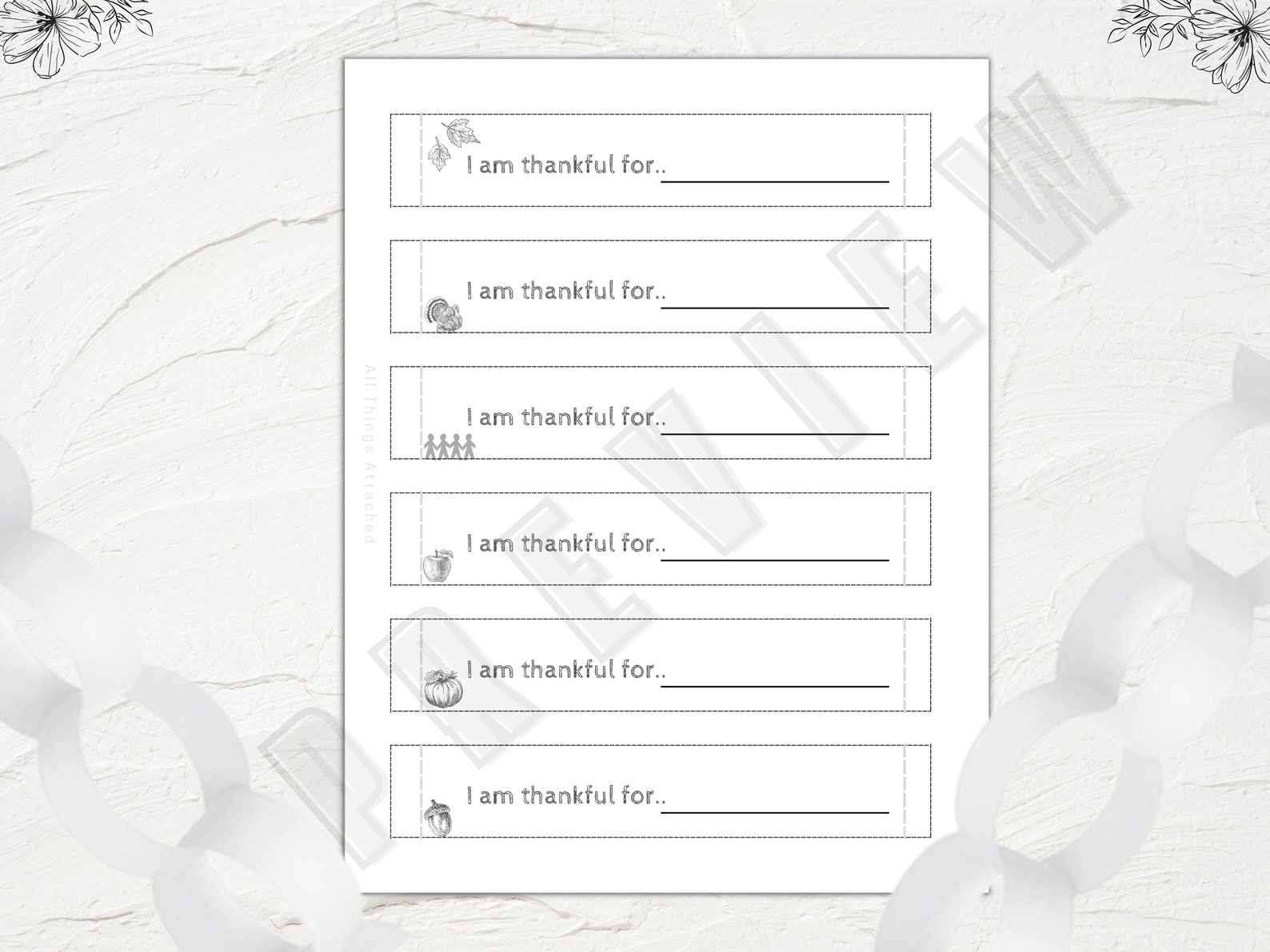 Thanksgiving Gratitude | Printable Paper Chain | I'm Thankful for | 30 ...